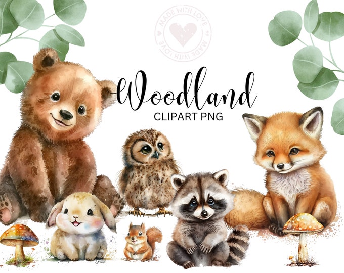 Woodland Animals PNG, Clip Art, Woodland Animals Bear Watercolor Fox ...
