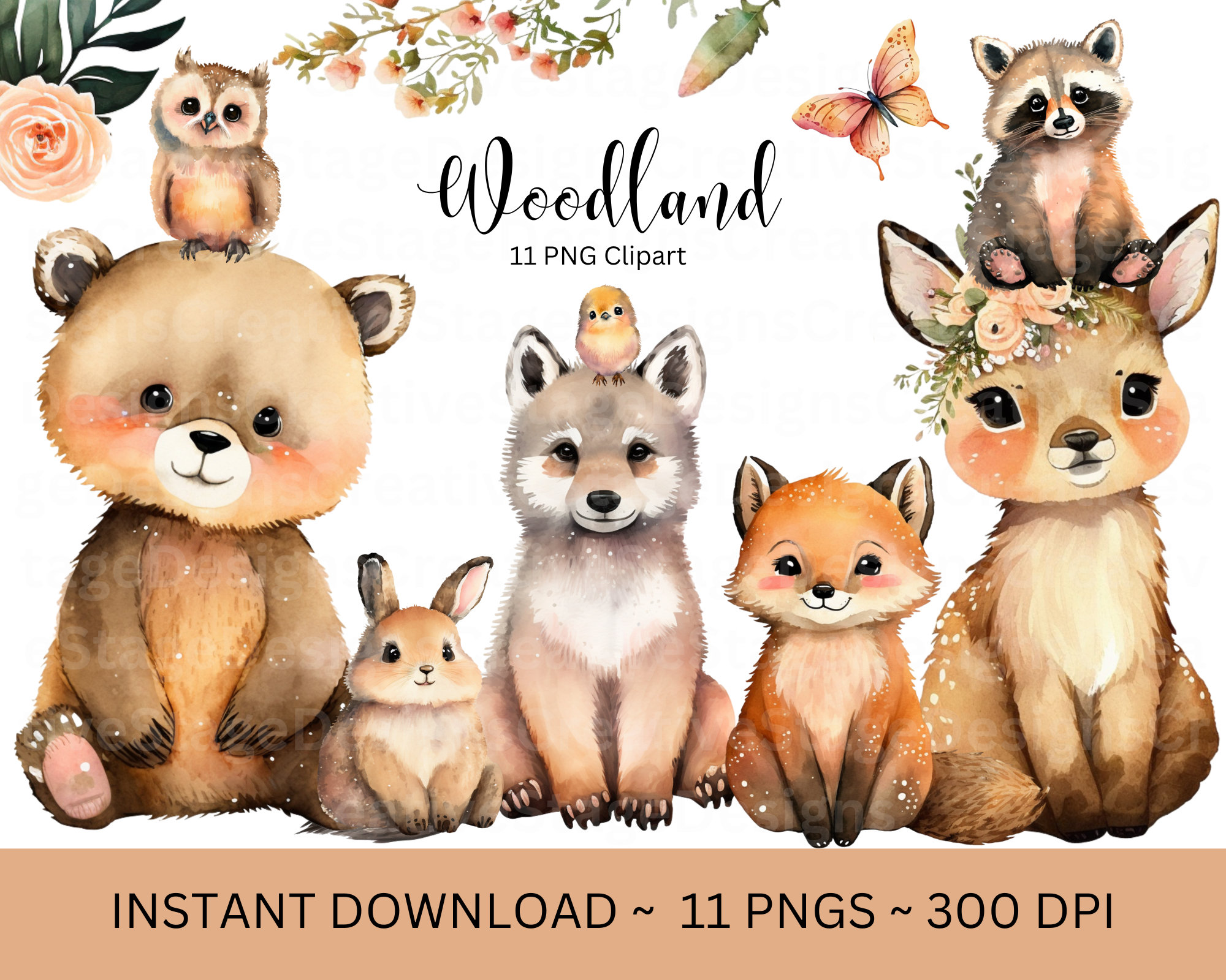 Woodland Animals PNG, Clip Art, Woodland Animals Bear Watercolor Fox ...