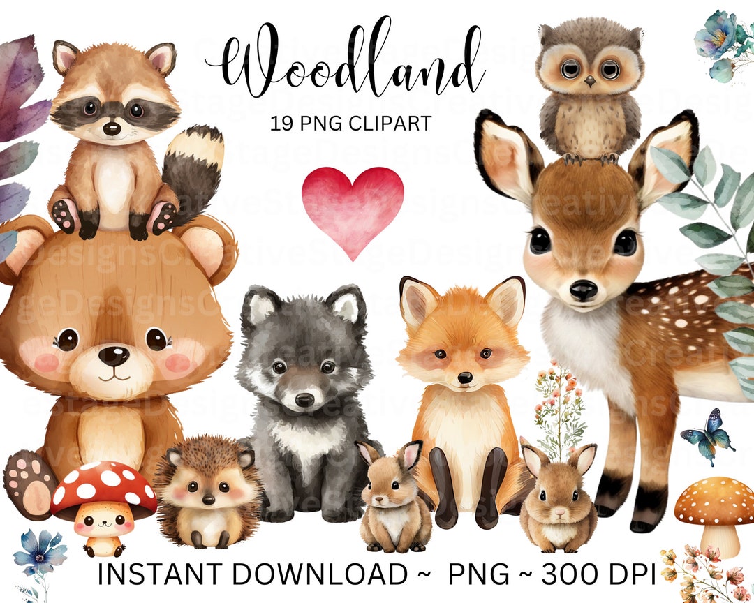 Woodland Animals PNG, Clip Art, Woodland Animals Bear Watercolor Fox ...