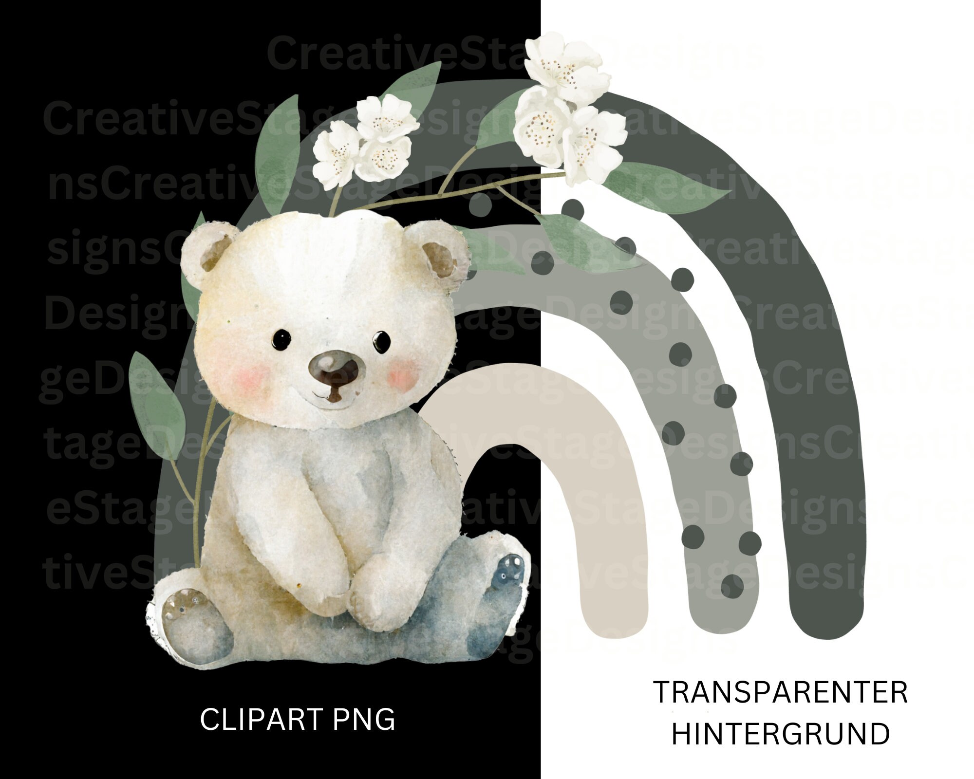 Neutral Bear Rainbow PNG Cute Baby Polar Bear Clipart New - Etsy