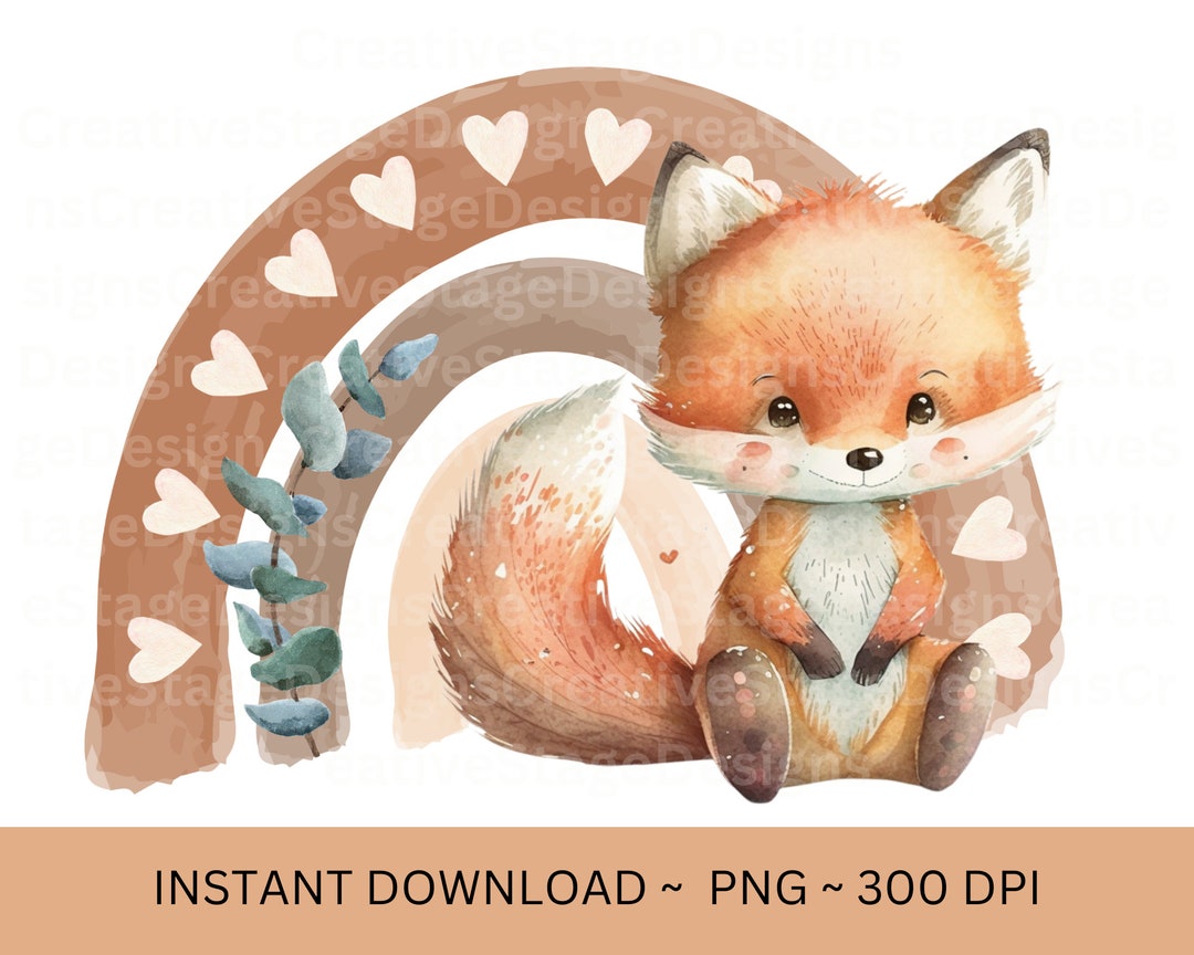 Neutral Fox Rainbow PNG, Cute Baby Fox Clipart, New Baby Card Design ...