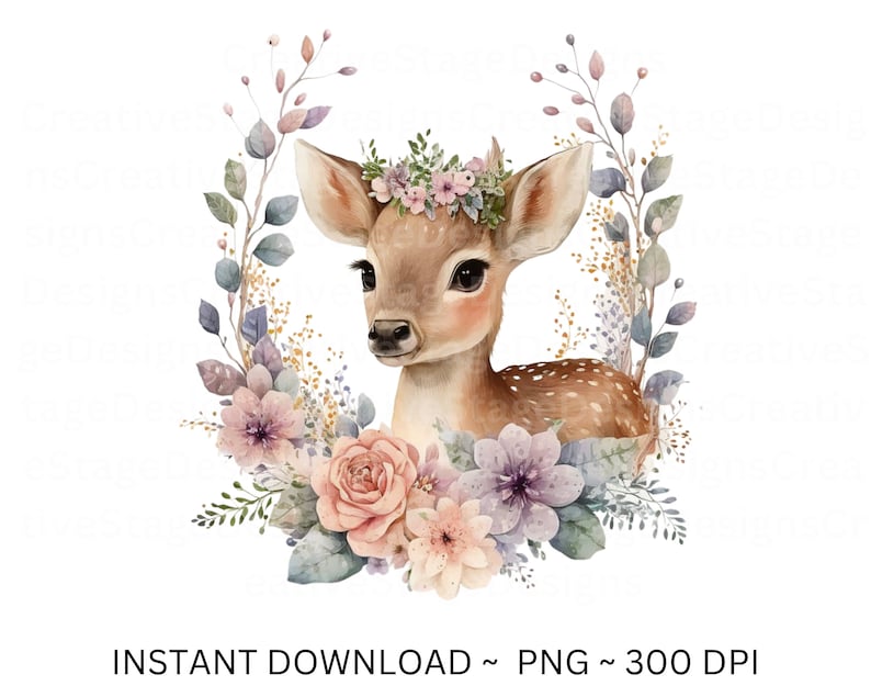 Reh PNG, Reh Clip Art, Reh Blumen Aquarell Sublimation Design, Baby ...