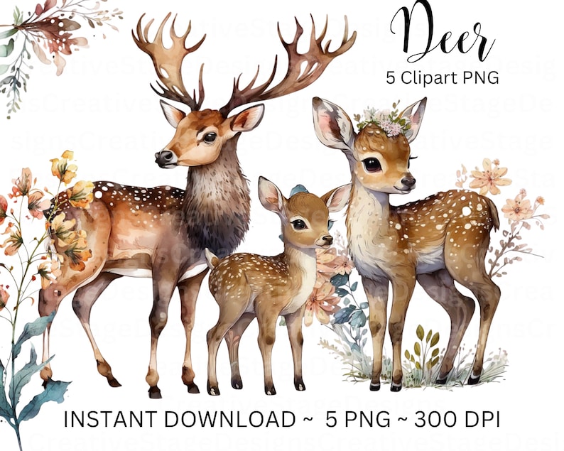 Hirsch Familie PNG Reh Clip Art Blumen Aquarell Sublimation - Etsy Ireland
