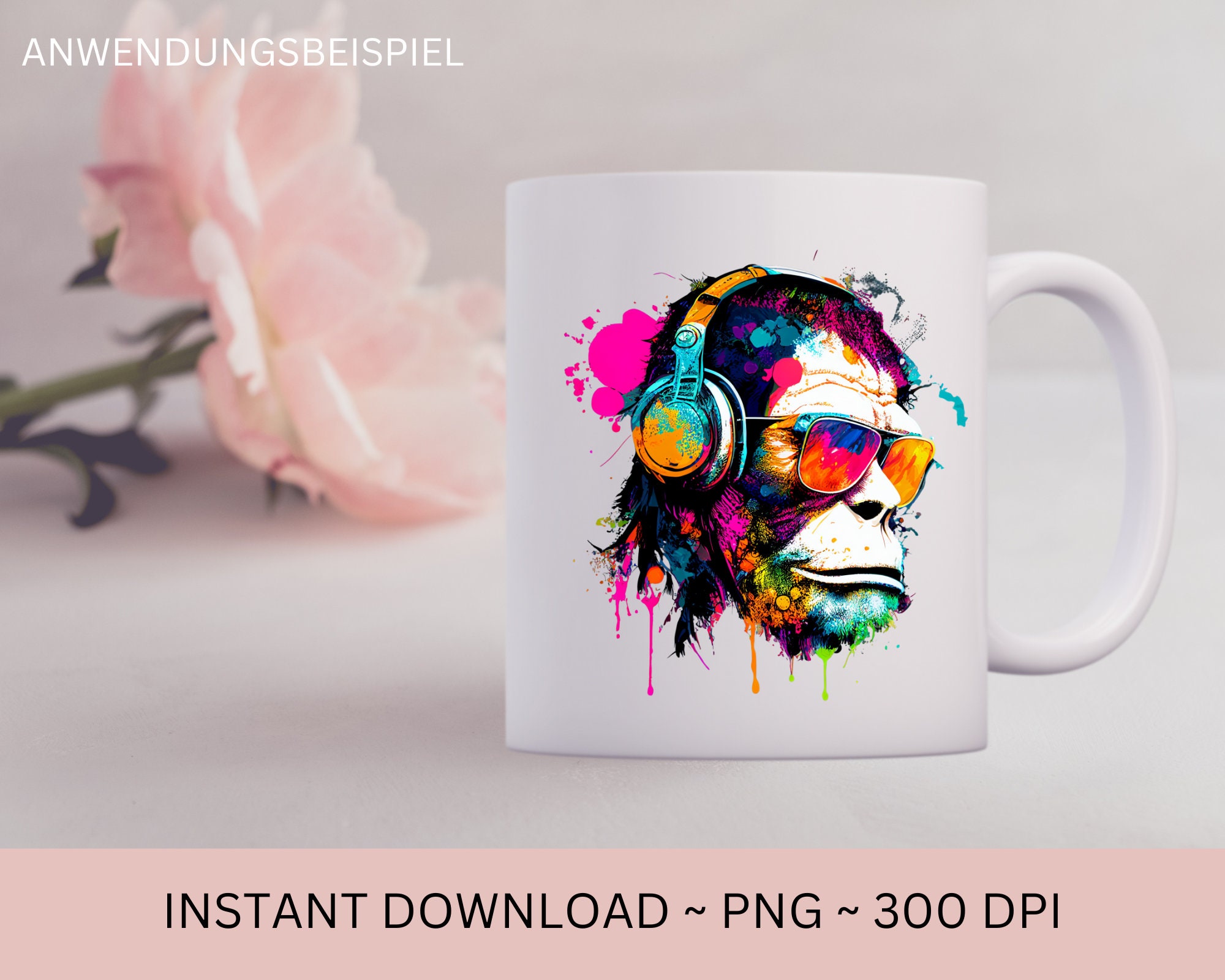 Pop Art Monkey Headphones Png Files for Sublimation Monkey Acid Pop Png ...