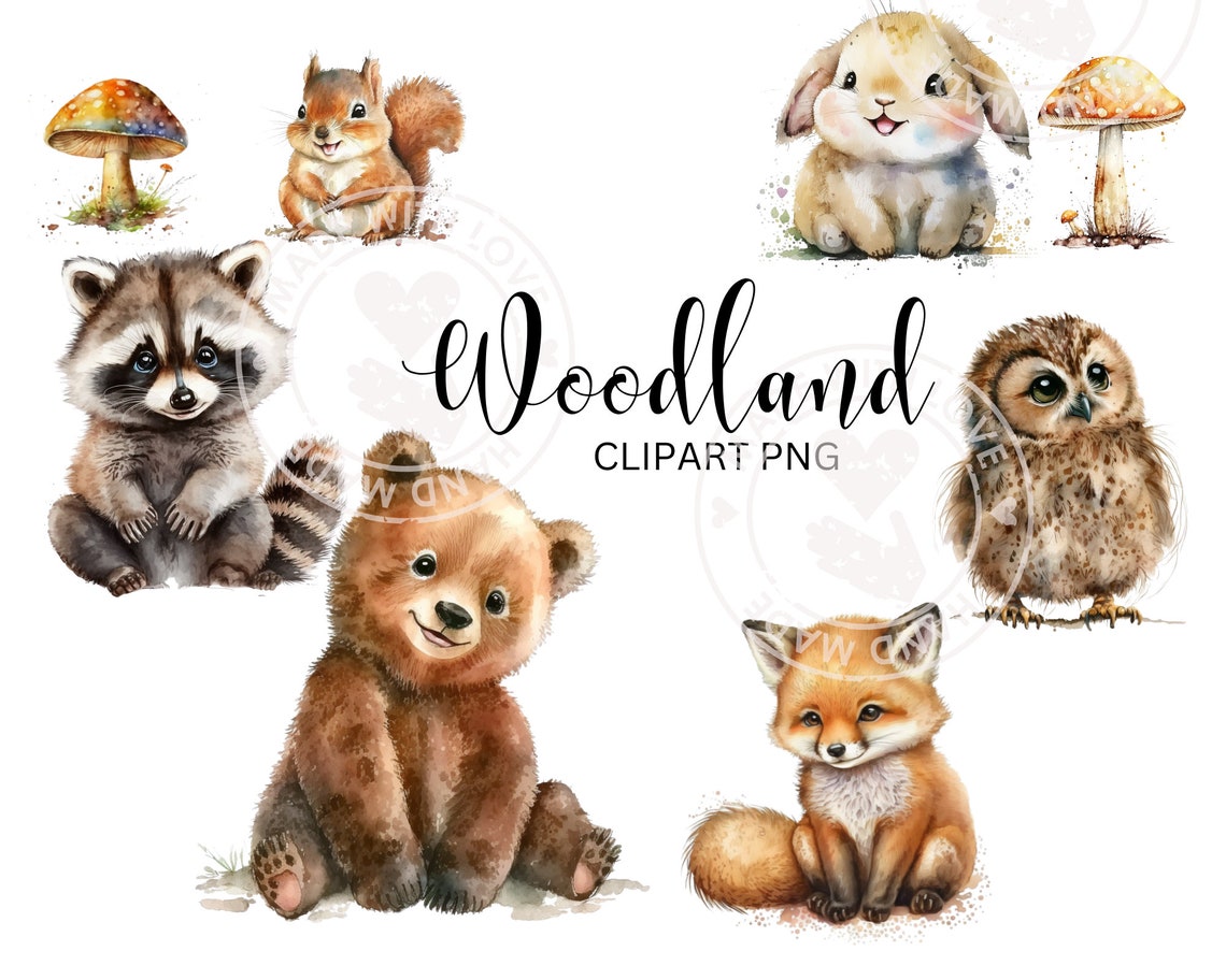 Woodland Animals PNG, Clip Art, Woodland Animals Bear Watercolor Fox ...