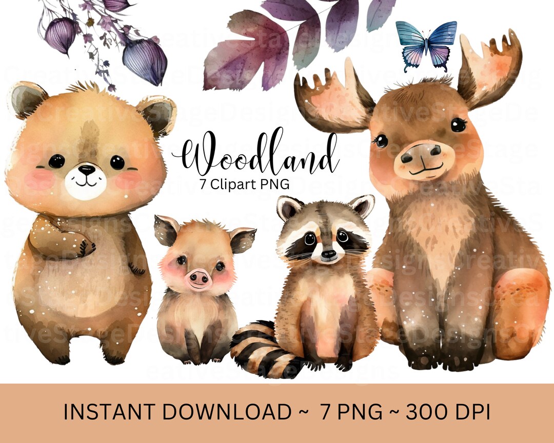 Woodland Animals PNG, Clip Art, Woodland Animals Bear Watercolor Moose ...