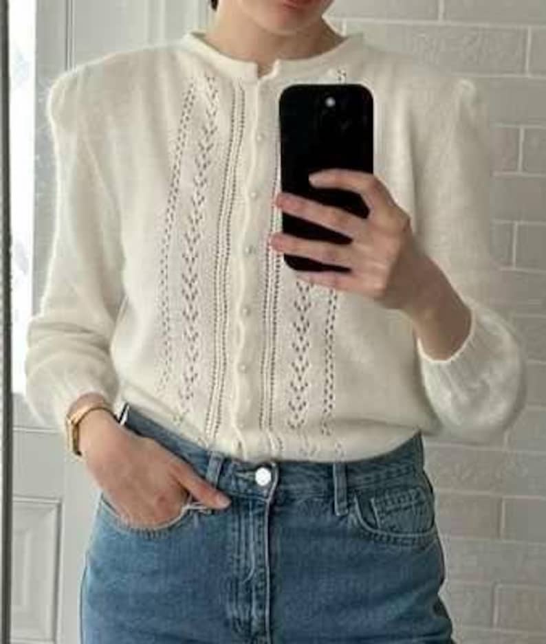 White Angora Lace Cardigan: Cropped Long Sleeve Bolero One-of-a-kind ...