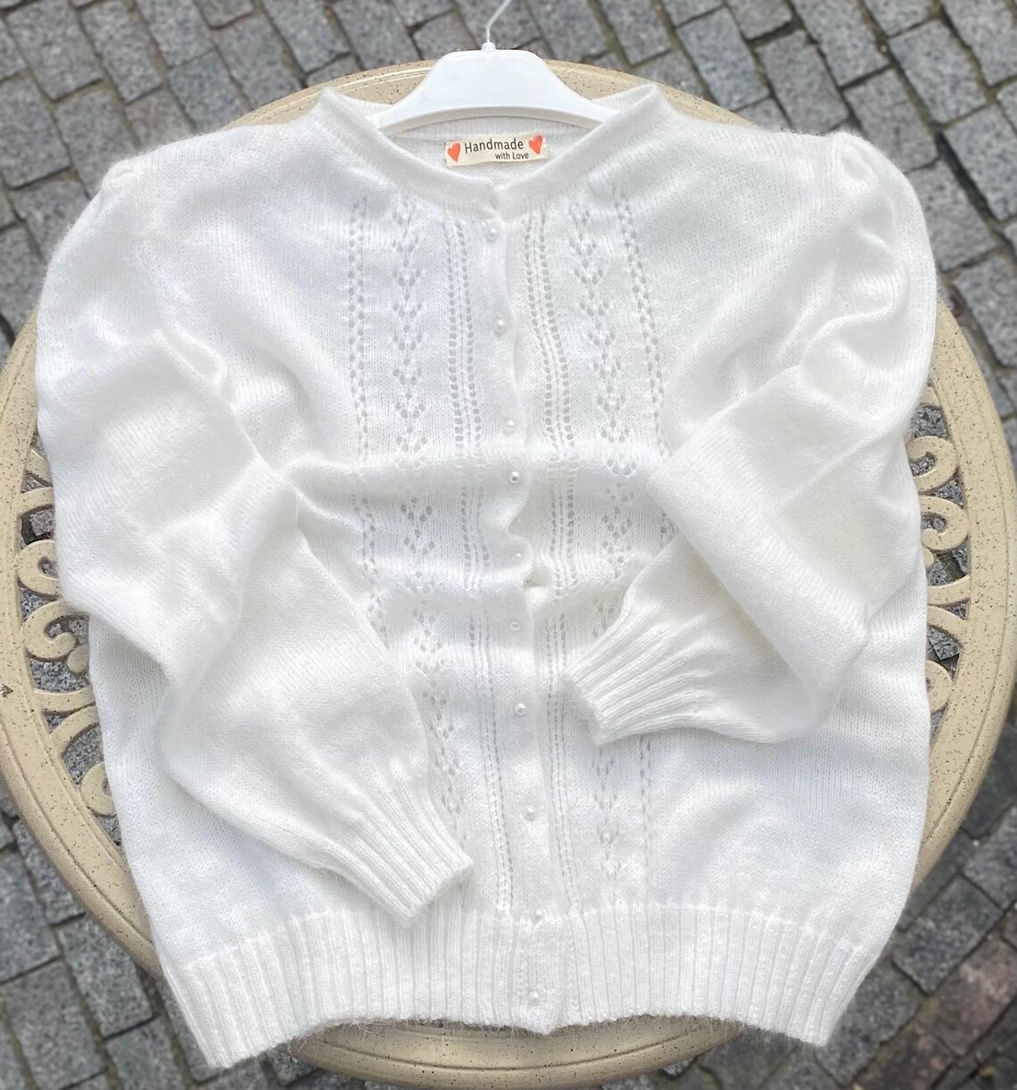 White Angora Lace Cardigan: Cropped Long Sleeve Bolero One-of-a-kind ...