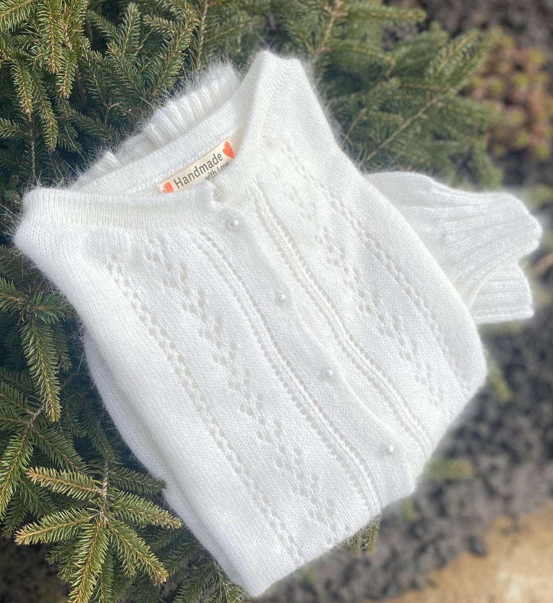 Angora White Lace Cardigan Vintage Cropped Bolero Shrug Custom Size ...