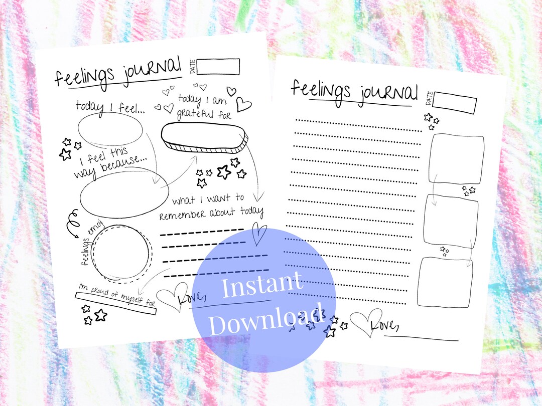 Guided Feelings Journal for Kids, Diary, Activity Sheets, Printable Pdf ...