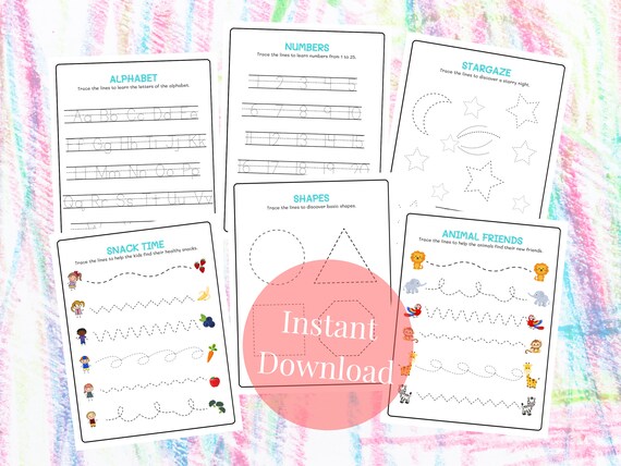 Tracing Activity Book Alphabet Numbers Shapes Learn to - Etsy