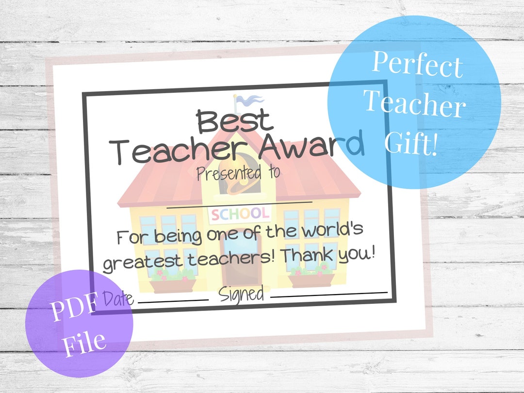 Teacher Gift, Teacher Certificate, End of Year Award, Printable Pdf - Etsy