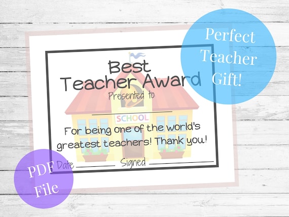Teacher Gift Teacher Certificate End of Year Award | Etsy