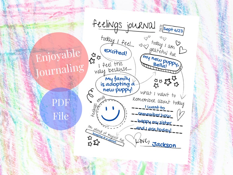 Guided Feelings Journal for Kids, Diary, Activity Sheets, Printable Pdf ...