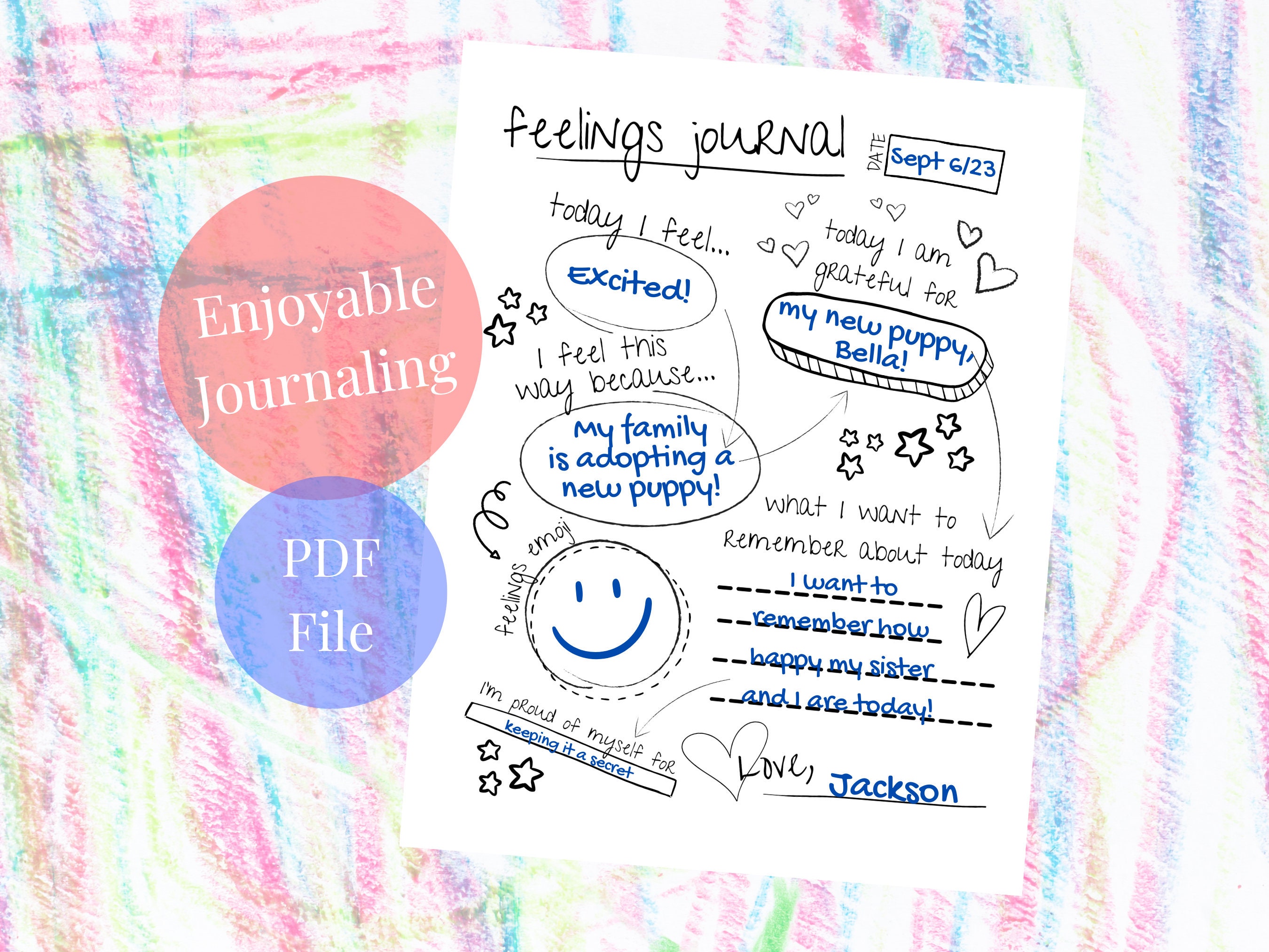 Guided Feelings Journal for Kids, Diary, Activity Sheets, Printable Pdf ...