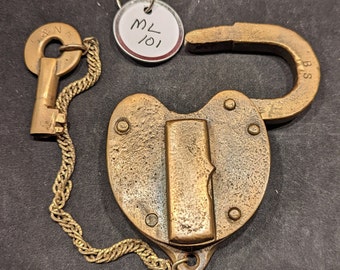 Vintage Brass Adlake Railroad Padlock With Brass Key and Chain. Working ...