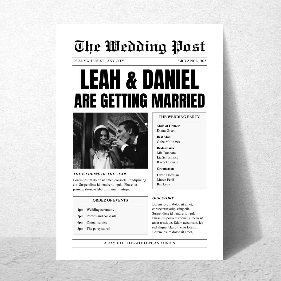 Editable Newspaper Wedding Program Template - Digital Download - Etsy