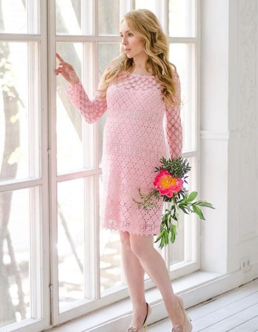 Grace Crochet Lace Dress PATTERN, Evening Gown, Pregnant Dress, A ...