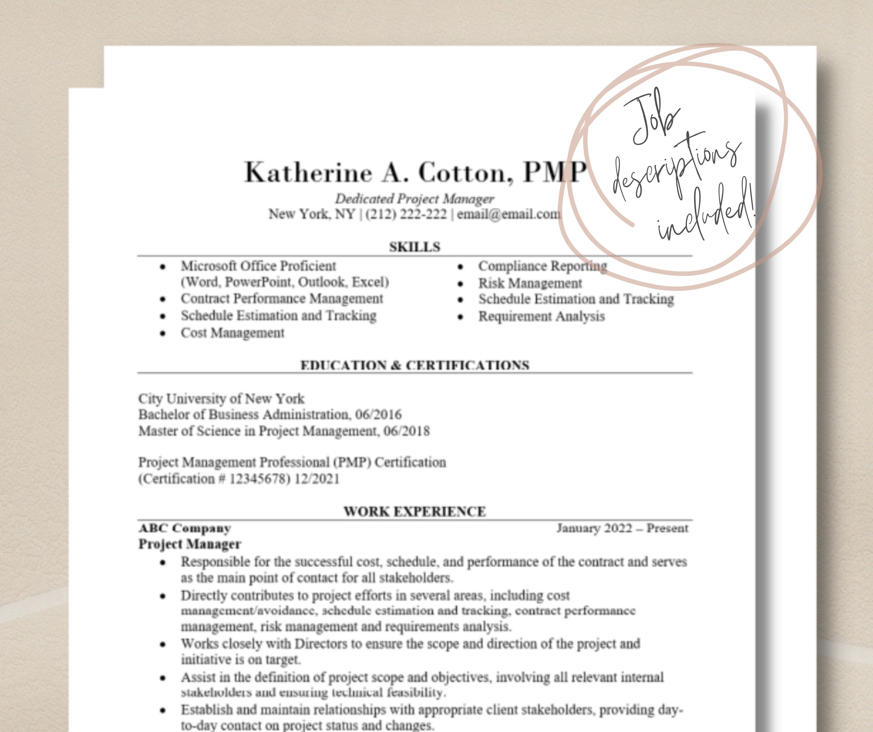 Pre-written Project Manager Resume Template | Word Download ...