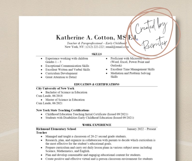 Pre written Teacher Resume Template Professional Modern CV Etsy pre-written-teacher-resume-template-professional-modern-cv-etsy
