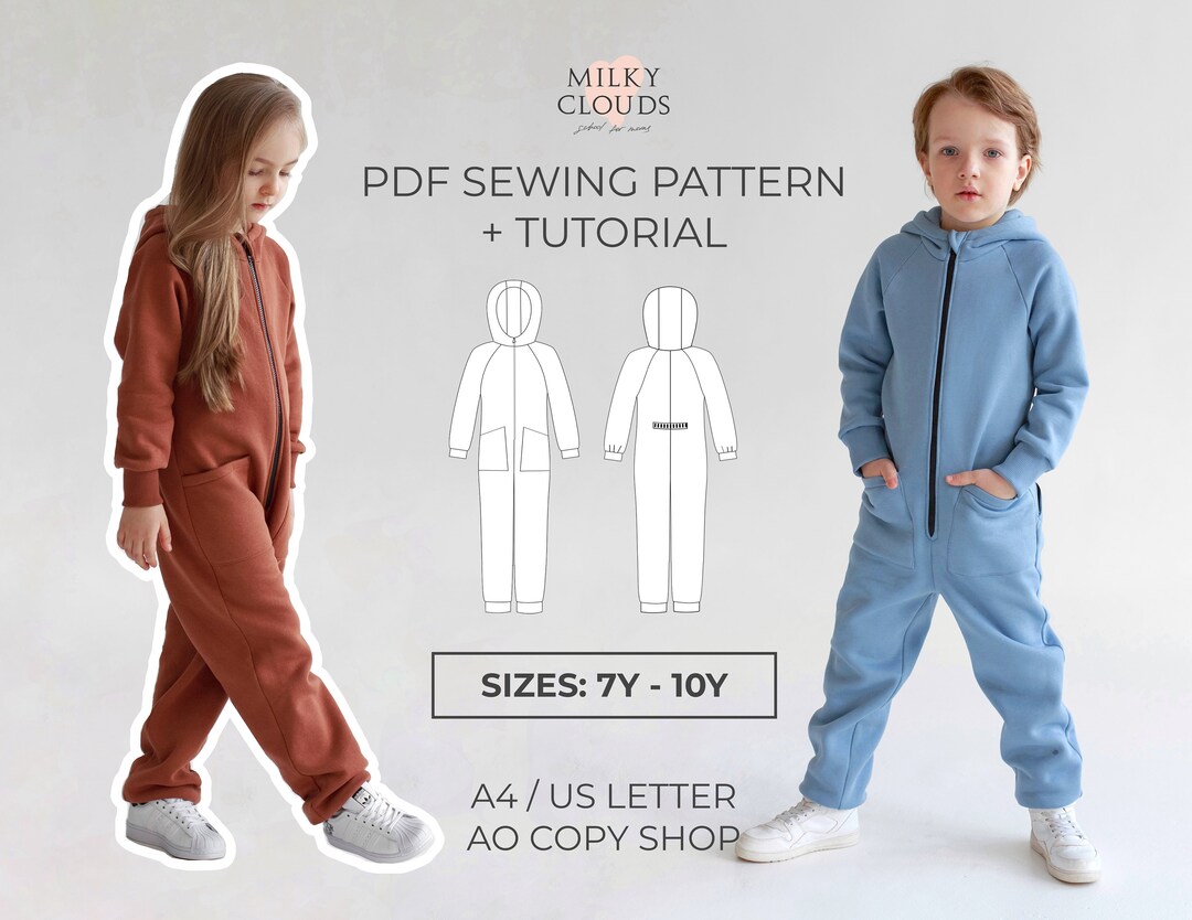 Jumpsuit Chiara PDF Sewing Pattern SIZES for 7 to 10 Years / Hooded Zip ...