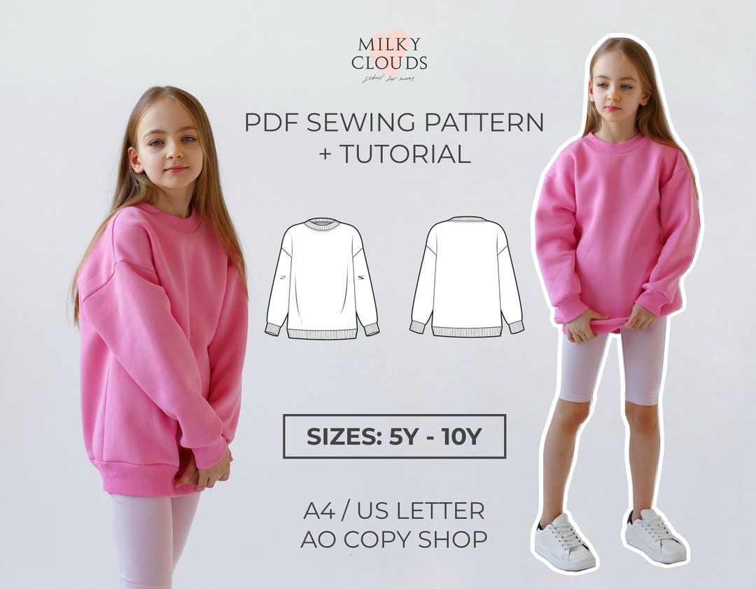 Sweatshirt Basic PDF Sewing Pattern SIZES for 5 to 10 Years / Girls ...