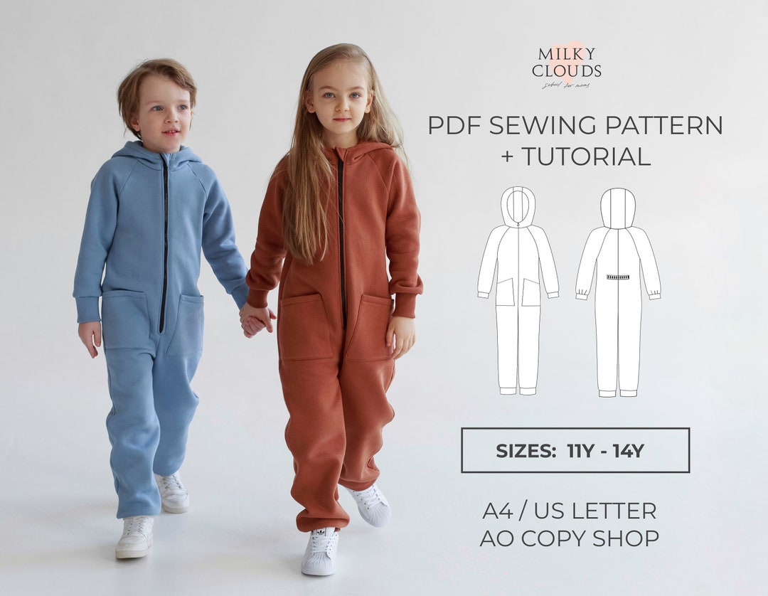 Jumpsuit Chiara PDF Sewing Pattern SIZES for 11 to 14 Years / Hooded Zip up / Utilitarian ...