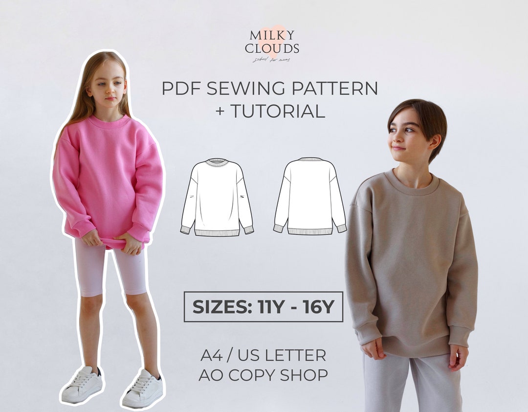 Sweatshirt Basic PDF Sewing Pattern SIZES for 11 to 16 Years / Girls ...