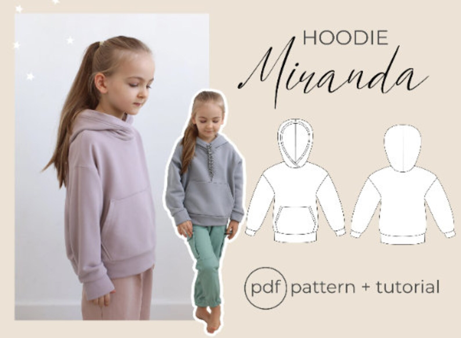 Hoodie miranda PDF Sewing Pattern sizes for 6 | Etsy