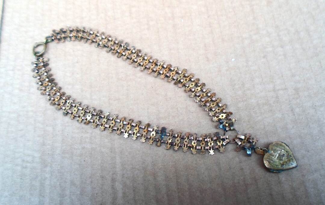 Antique Victorian 19c Gold Filled Book Chain Ladies Necklace With Heart ...