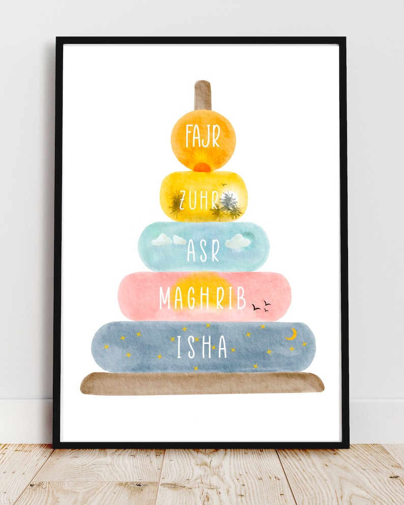 5 Daily Prayers Print Kids Islamic Wall Art Children's Nursery Bedroom ...