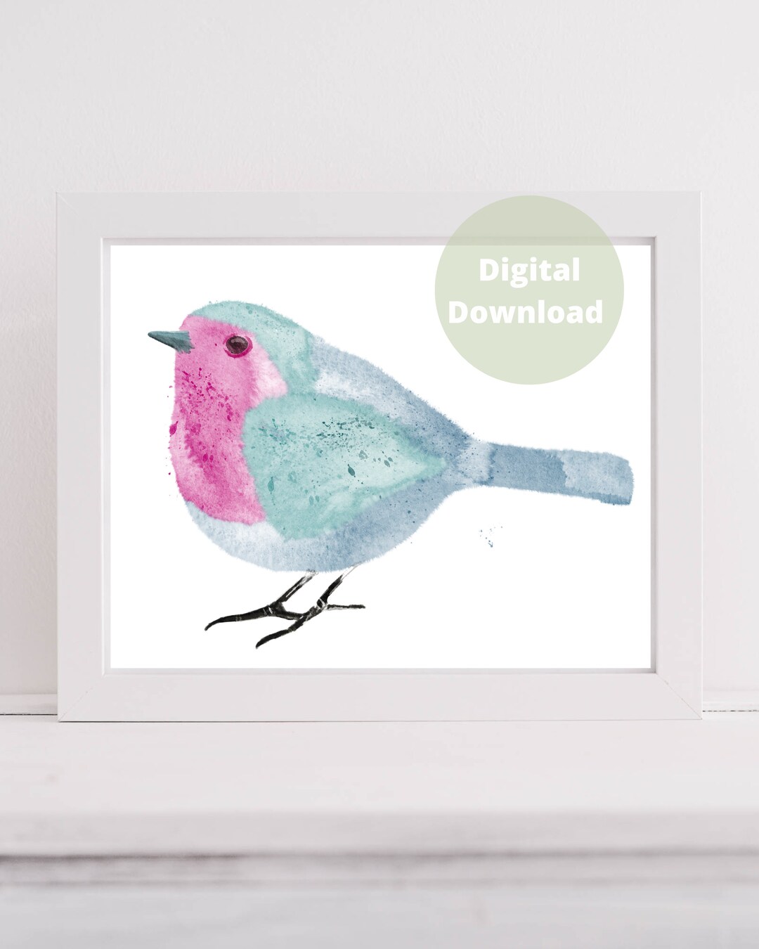 Bird Printable Wall Art in Pink and Blue Watercolour - Etsy