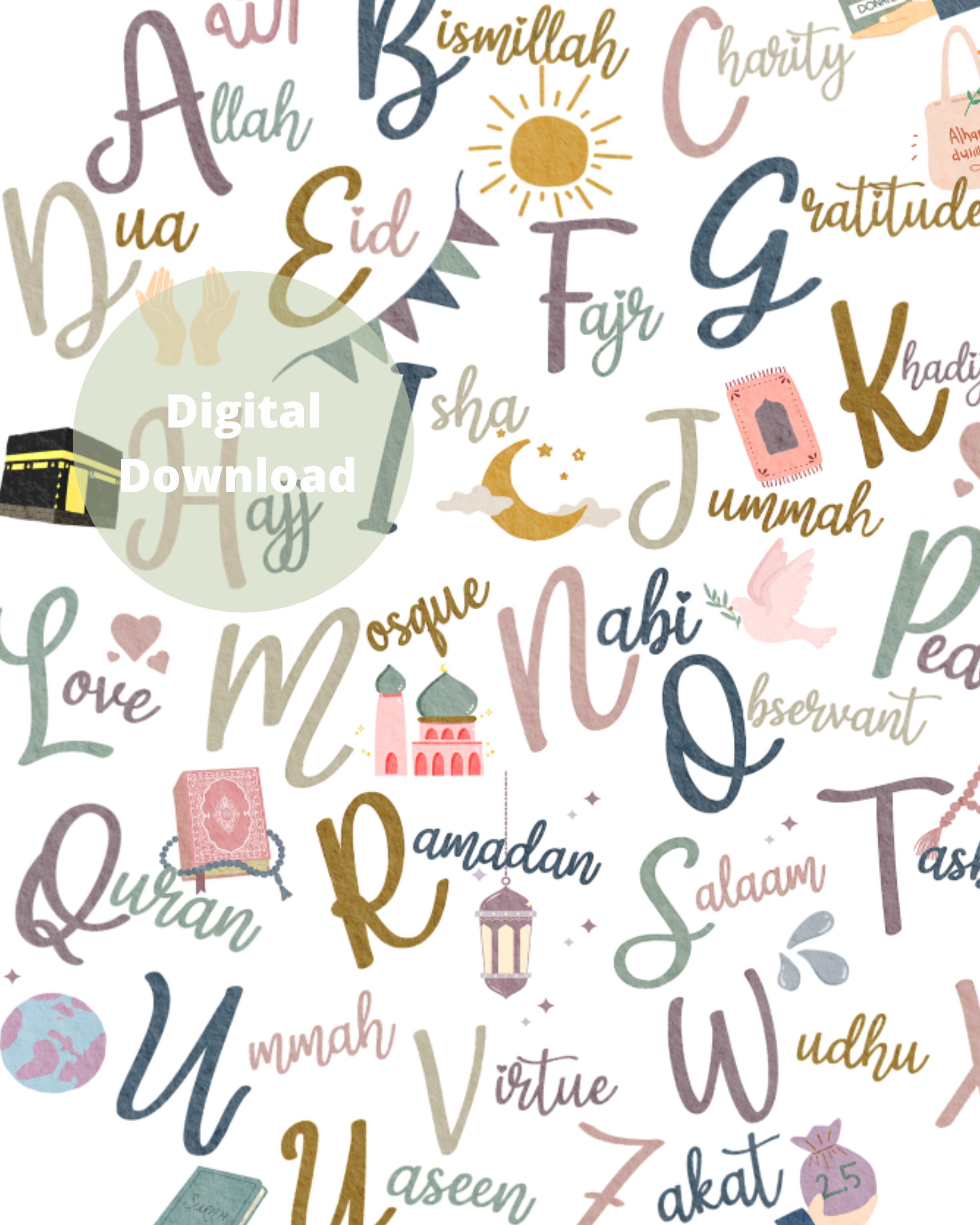 Kids Islamic Wall Art Alphabet Print Children's Nursery Bedroom Wall ...