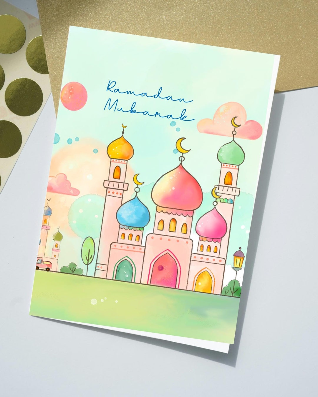 Printable Ramadan Card Colourful Watercolor Effect A5 Kids Muslim ...
