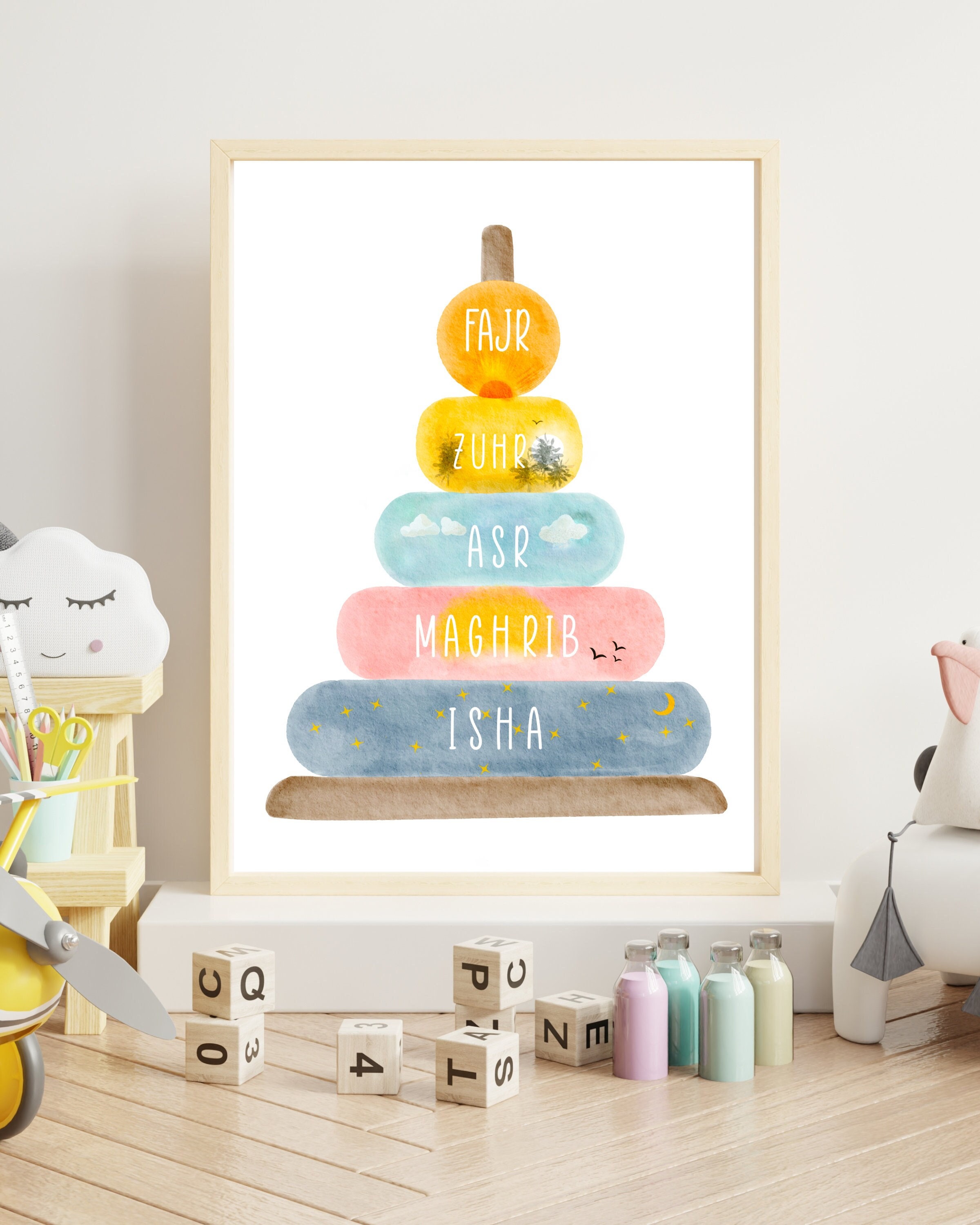 5 Daily Prayers Print Kids Islamic Wall Art Children's Nursery Bedroom ...