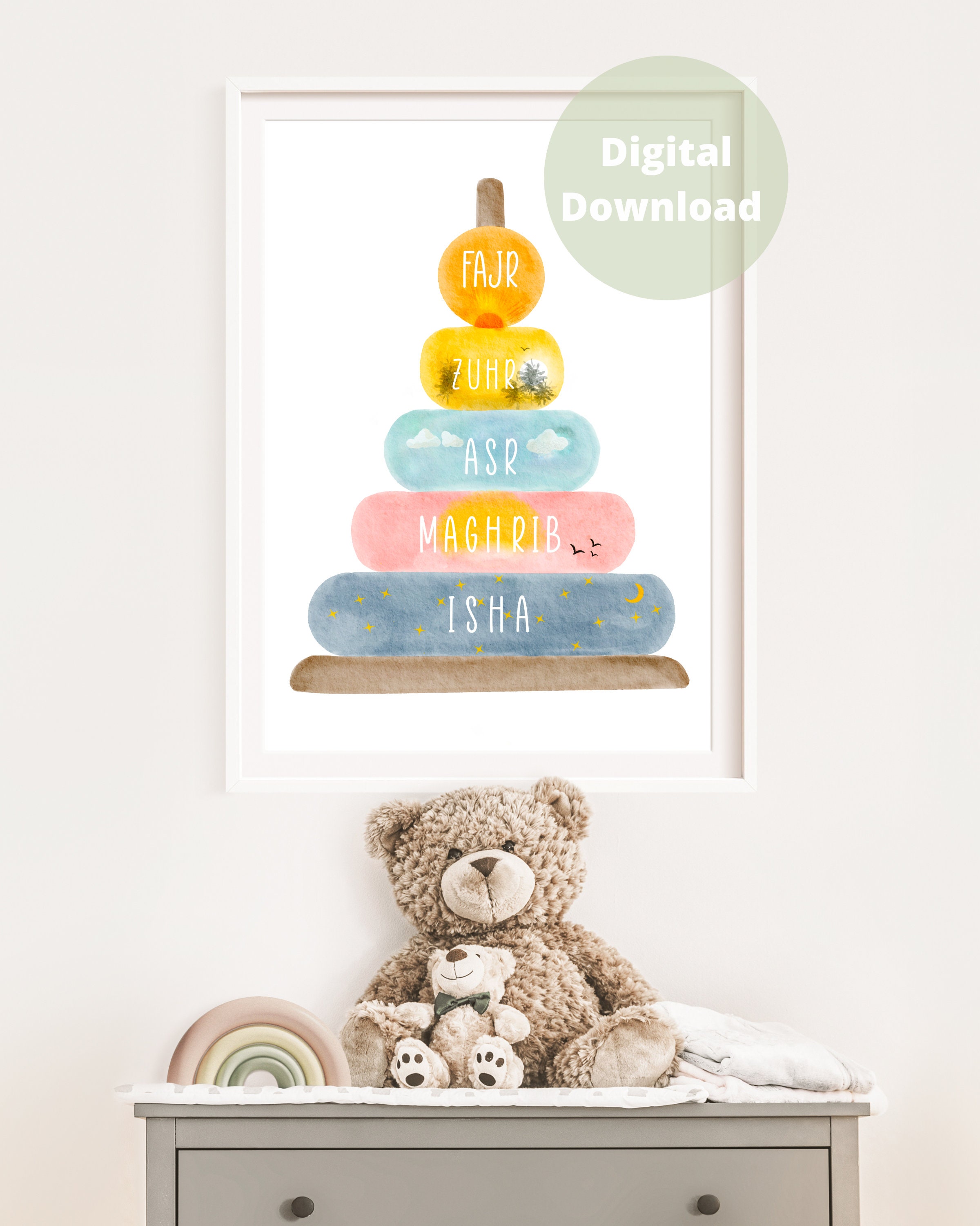 5 Daily Prayers Print Kids Islamic Wall Art Children's Nursery Bedroom ...