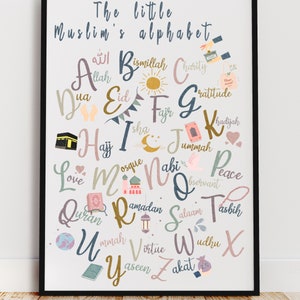 Kids Islamic Wall Art Alphabet Print Children's Nursery Bedroom Wall ...