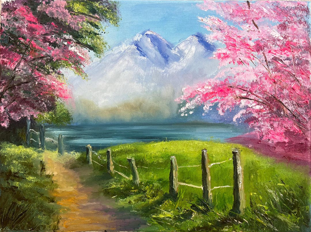 Spring , Spring Oil Painting, Spring in Mountains, Oil Painting ...