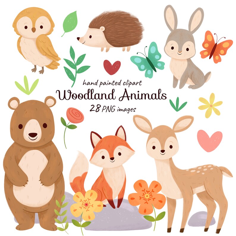 Woodland Animals Hand Painted Clipart, Forest Animals Clip Art, Nursery ...
