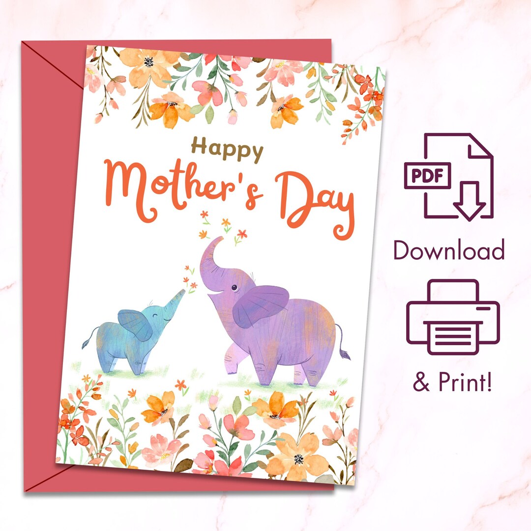 Mother's Day Printable Card, Floral Card Template, Instant Download PDF ...