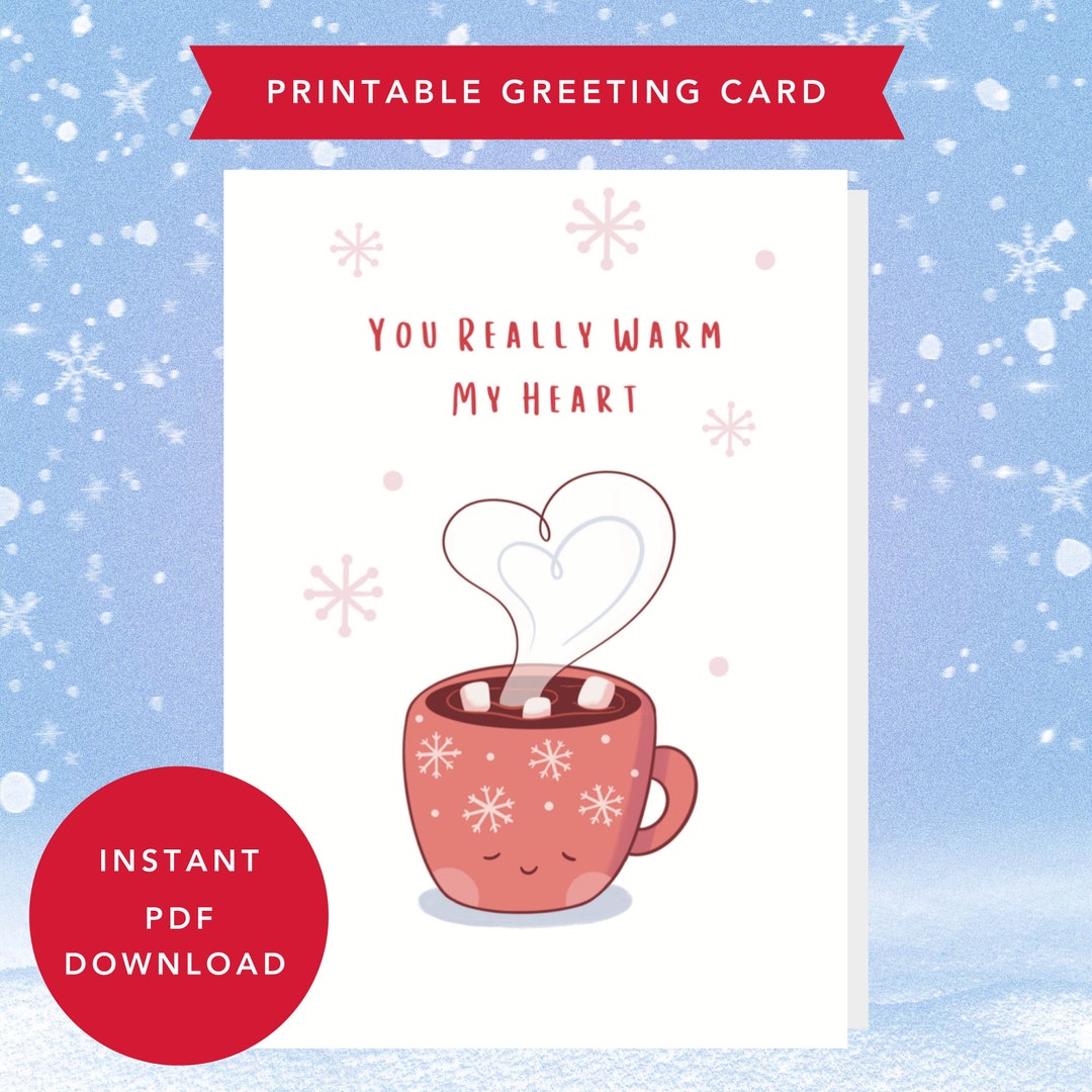 Printable Hot Cocoa Christmas Card, Hot Chocolate Greeting Card ...