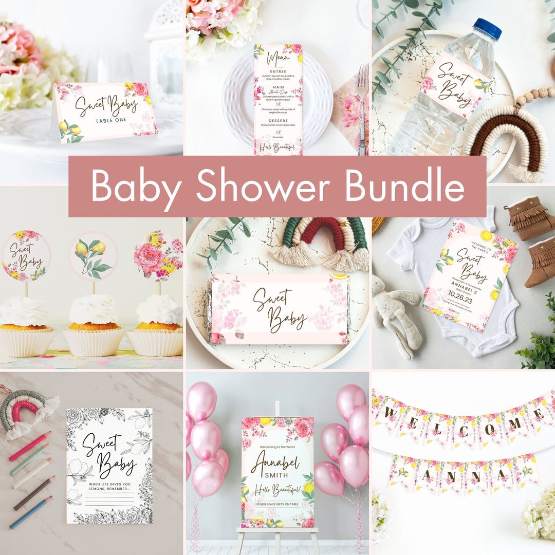 Editable Lemon Blush Baby Shower Bundle, Floral Baby Shower Bundle ...