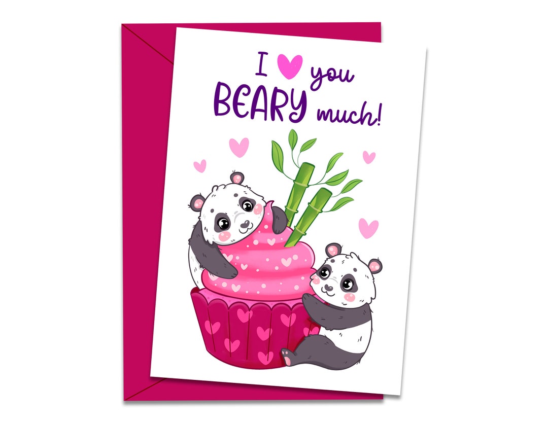Panda Valentine's Day Cards, Kids Printable Valentines Card, Valentine ...