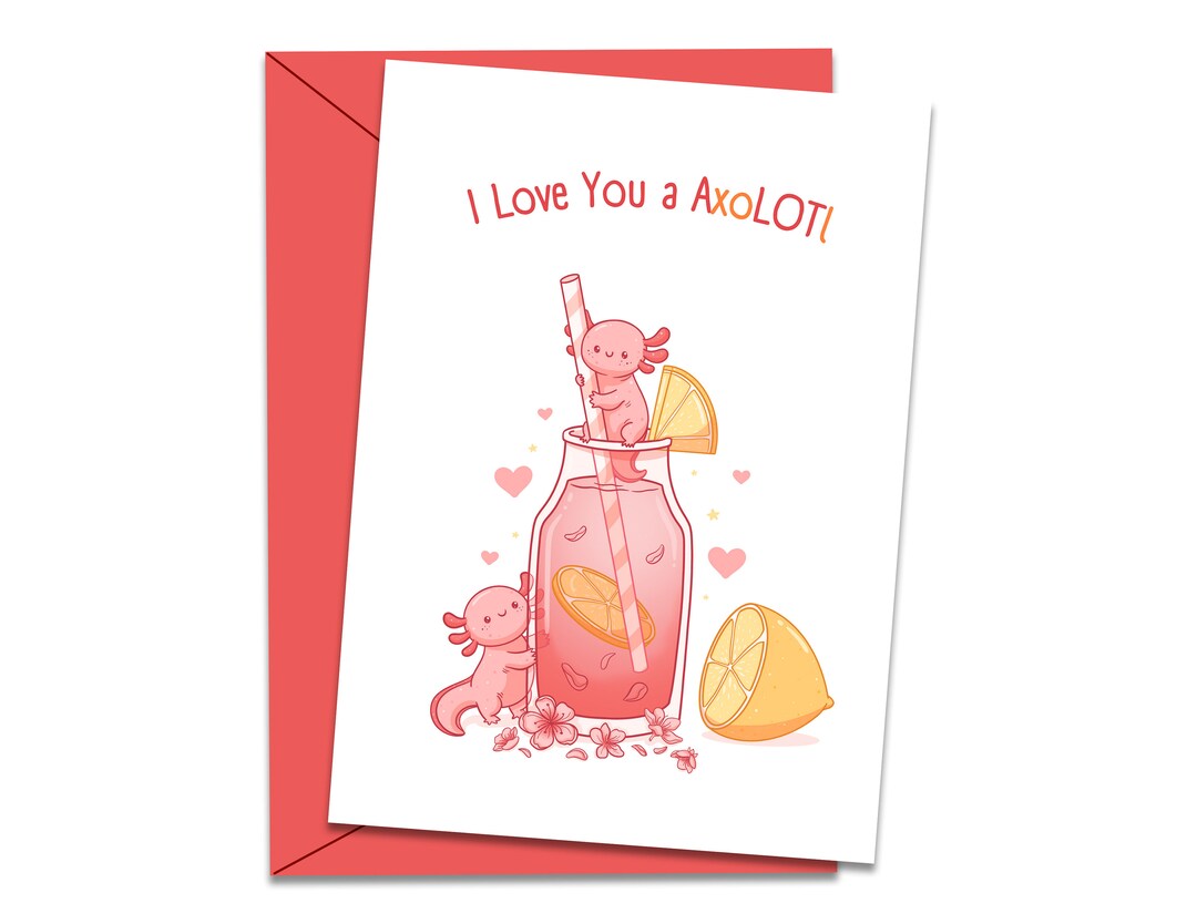 Axolotl Valentine Card, Printable Valentine's Day Greeting Card, DIY ...