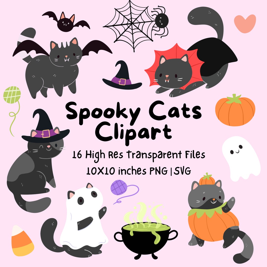 Halloween Clipart Bundle, Cute Halloween Clipart, Cute Black Cats ...