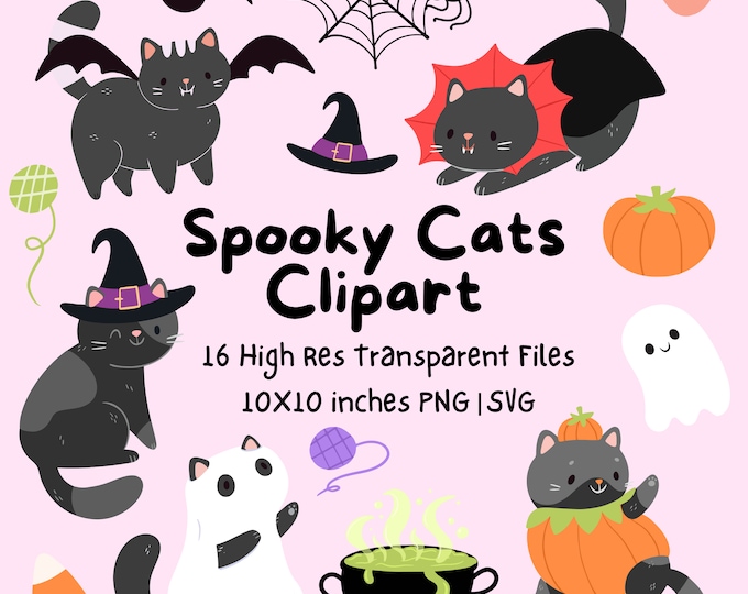 Halloween Cat Clipart Set Cute Halloween Black Cats Clip Art Kawaii ...