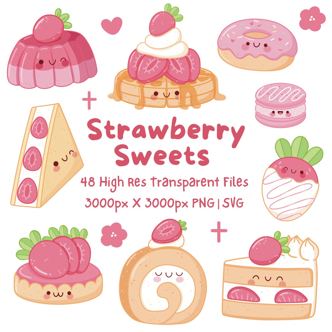 Strawberry Dessert Clipart, PNG, SVG, Kawaii Vector Art, Kawaii Clipart ...