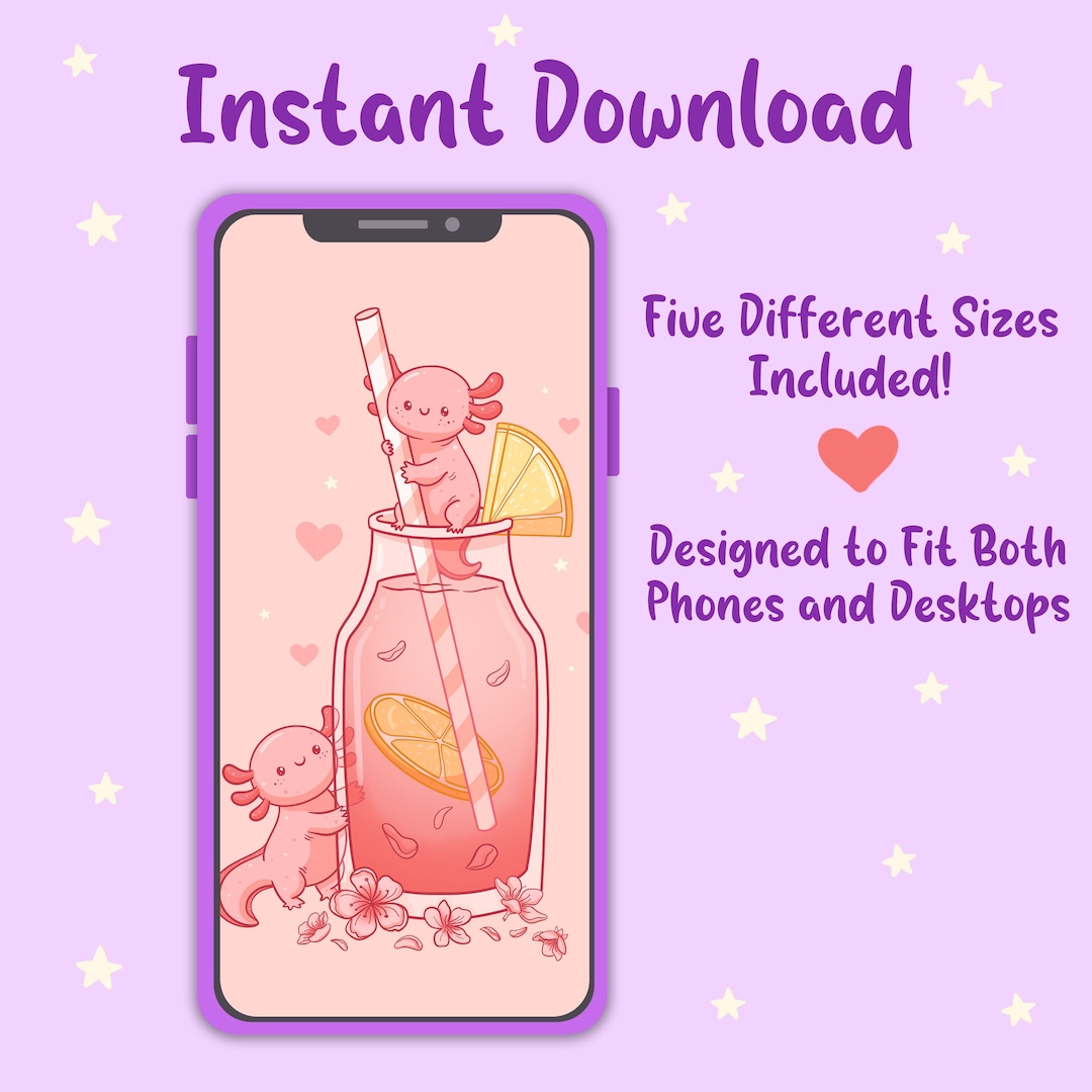 Axolotl Wallpaper, Kawaii Digital Wallpaper, Phone Wallpaper, Pastel ...