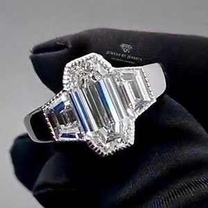The Ileana | Elongated Octagonal Emerald Cut Half Bezel Lab Diamond ...