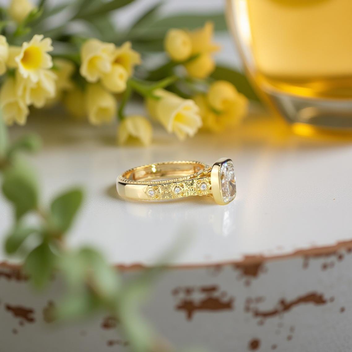 The Michelle | Cushion Cut Lab Grown Diamond Bezel Engagement Ring ...